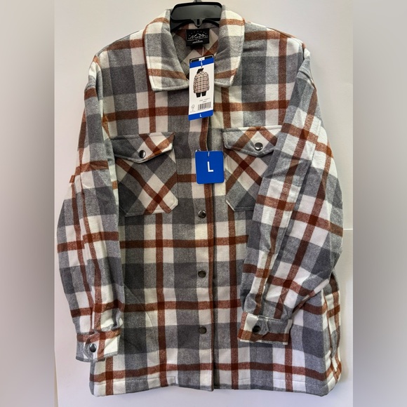 HFX | Jackets & Coats | Hfx Womens Shirt Jacket Gray Brown Cream Large ...